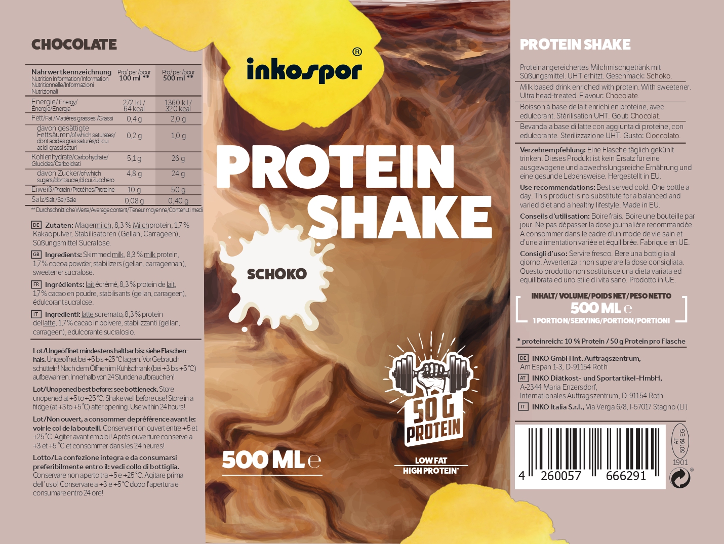 Inkospor Protein Shake Schoko, 12 x 500 ml | Soledor